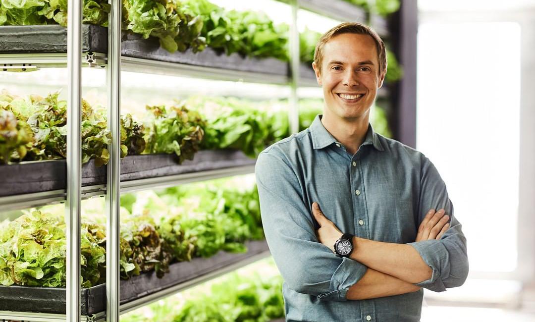 This vertical farming system is enclosed inside a shipping container ...